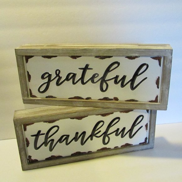 Accents | Rustic Country Decor Thankful Grateful Metal Wood Signs Fall ...